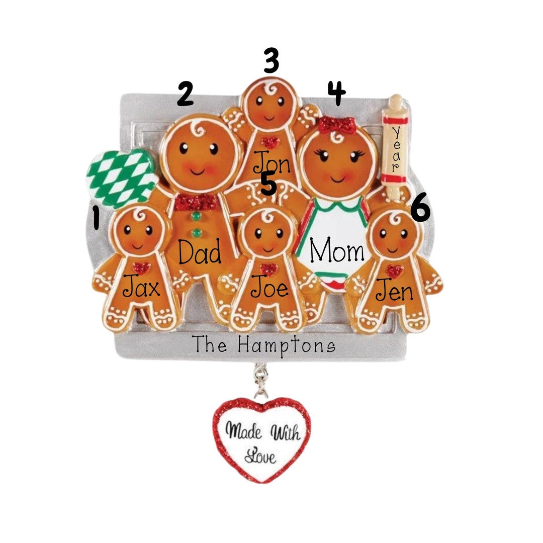 Personalized Family of 6 Gingerbread Cookie Ornament ~ Family of 6 ...