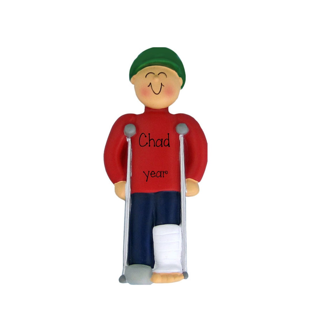 Broken Leg Ornament~male on Crutches Ornament~cast Ornament~injury ...