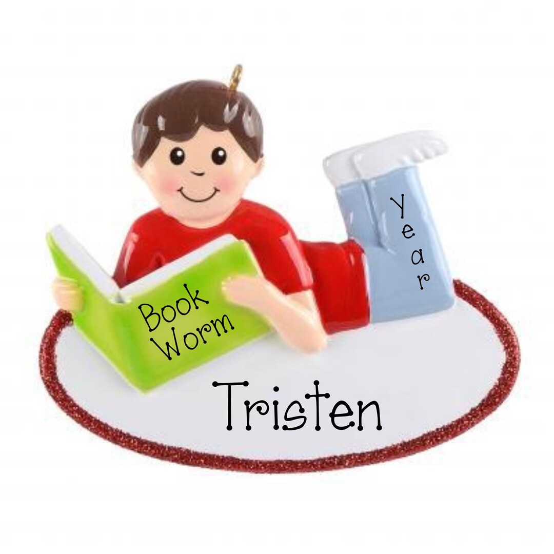 Personalized Boy Reading Ornament ~ Book Lover Christmas Ornaments ...