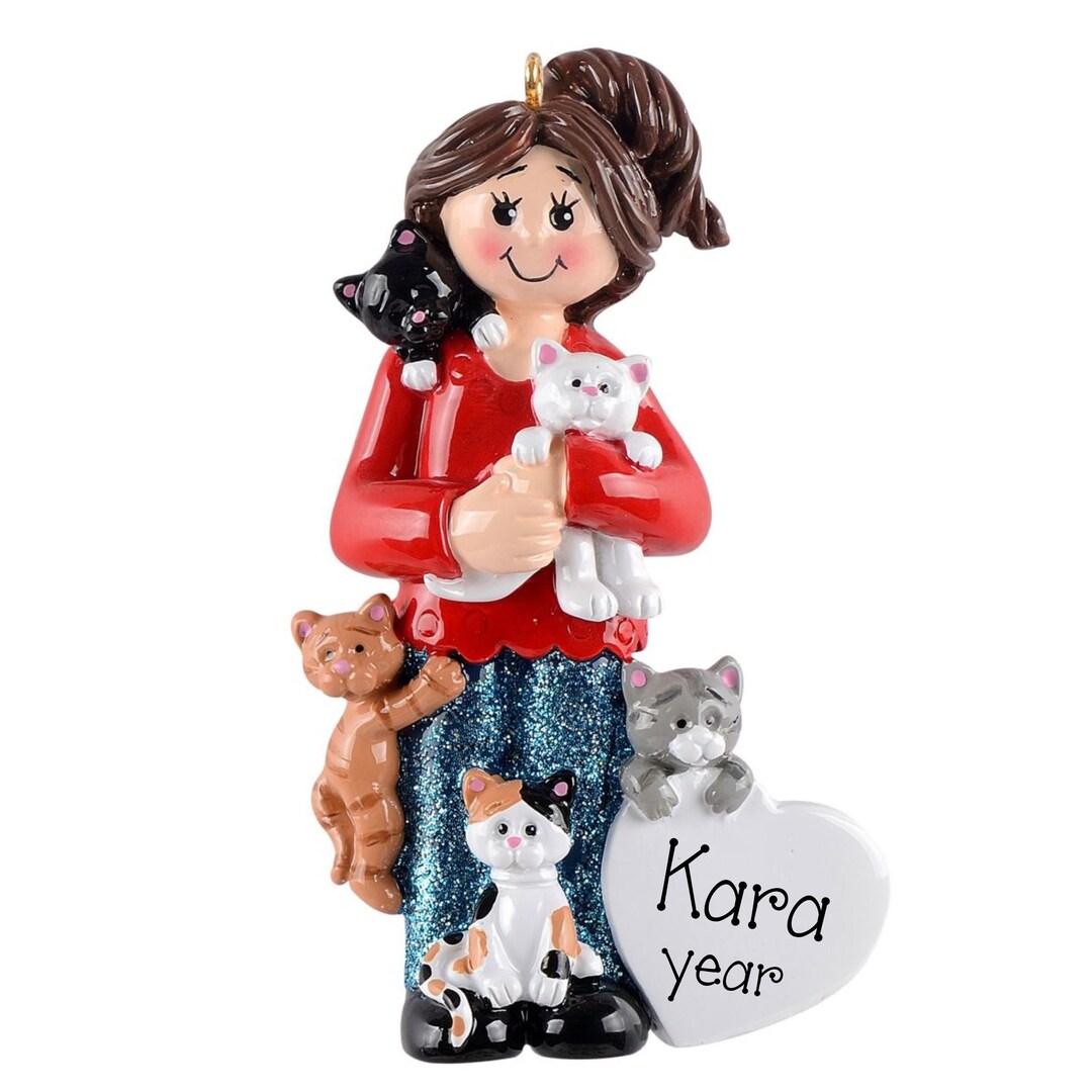 Personalized Cat Lover Ornament ~girl With Kittens Ornament ...