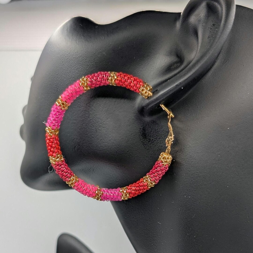 Indigenous Handmade 15/0 Seed Bead Beaded Hoop Earring. Native American ...