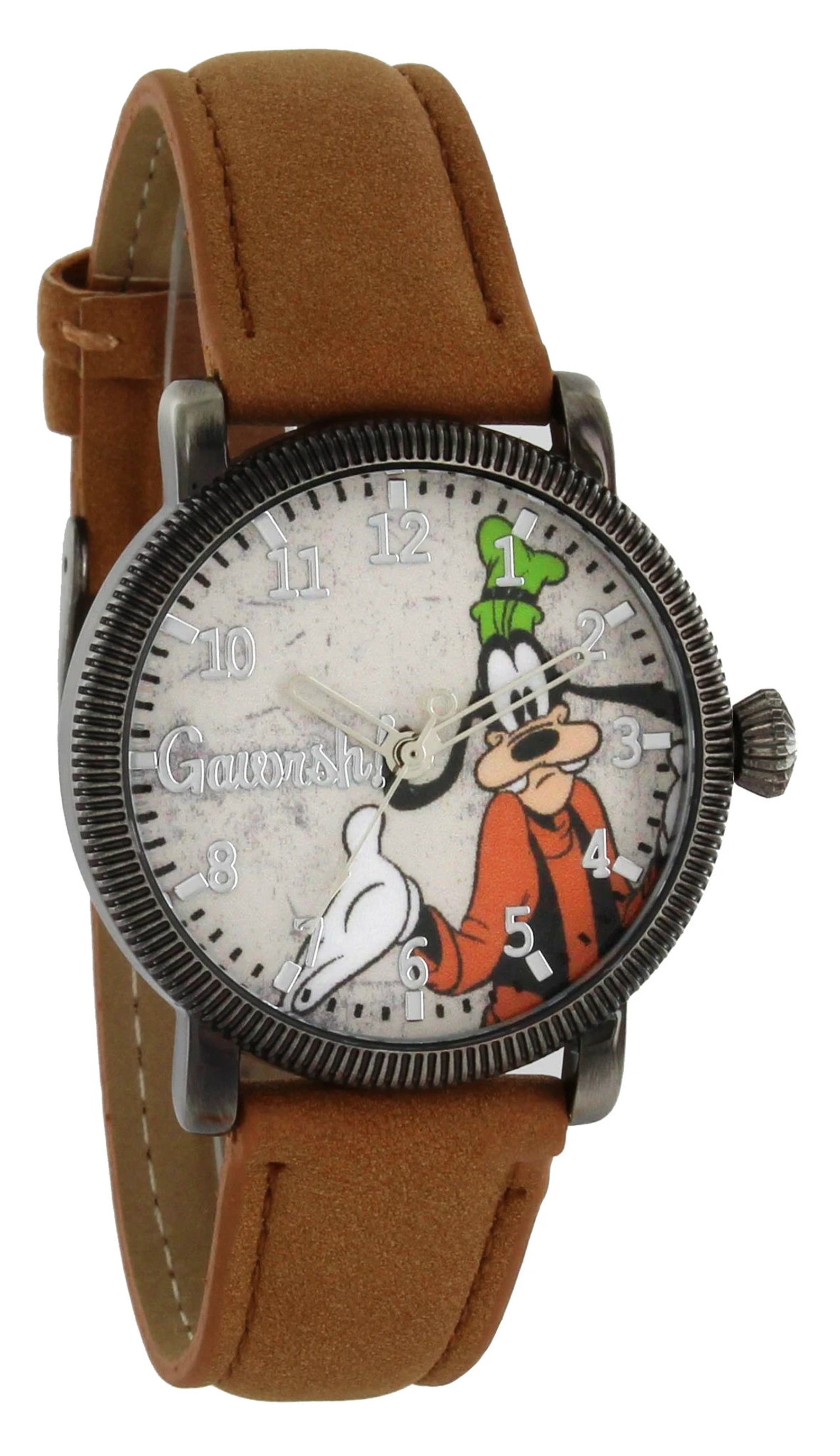 Disney Men GY5000 Vintage Goofy Gun Color Case Brown Strap Men Quartz ...
