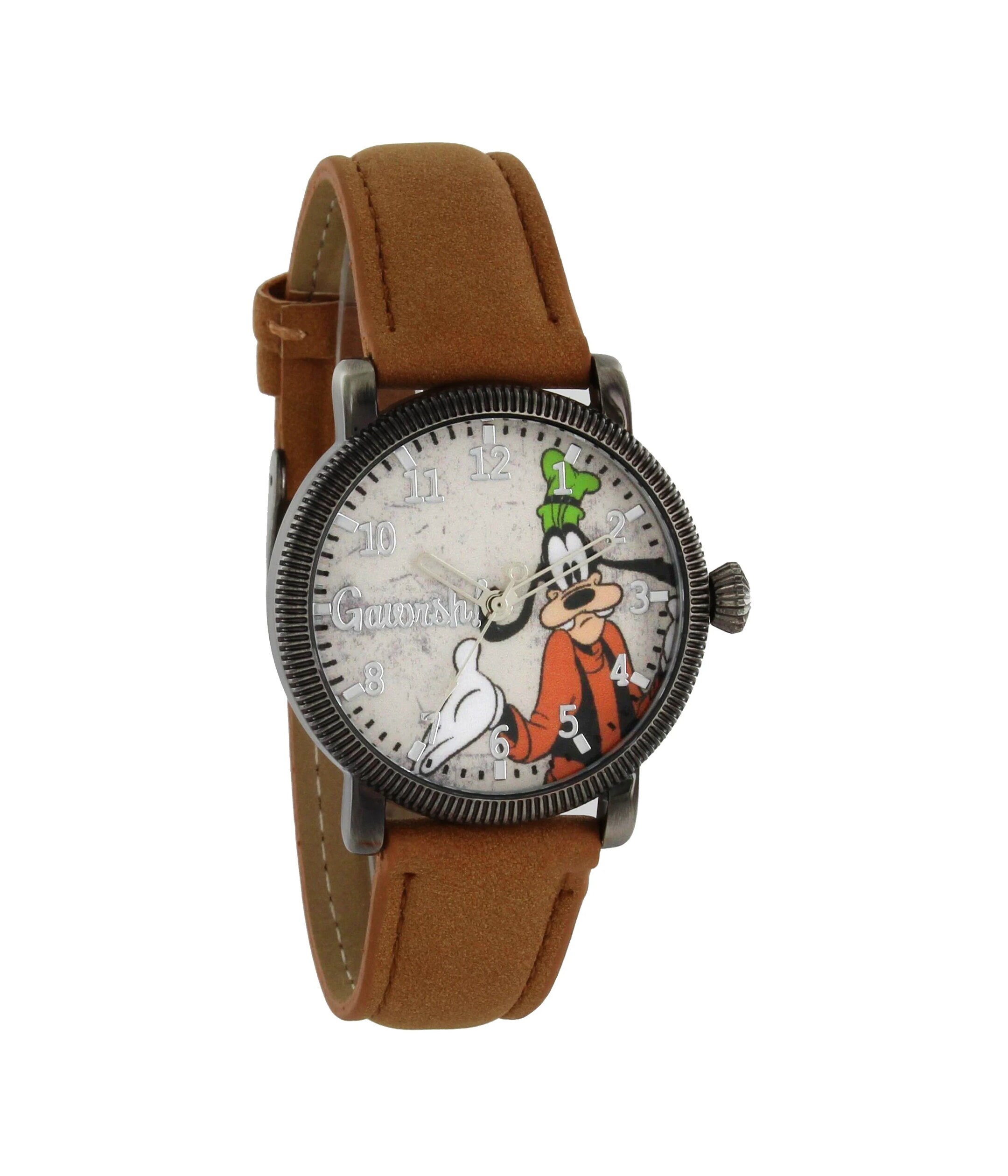 Disney Men GY5000 Vintage Goofy Gun Color Case Brown Strap Men Quartz ...