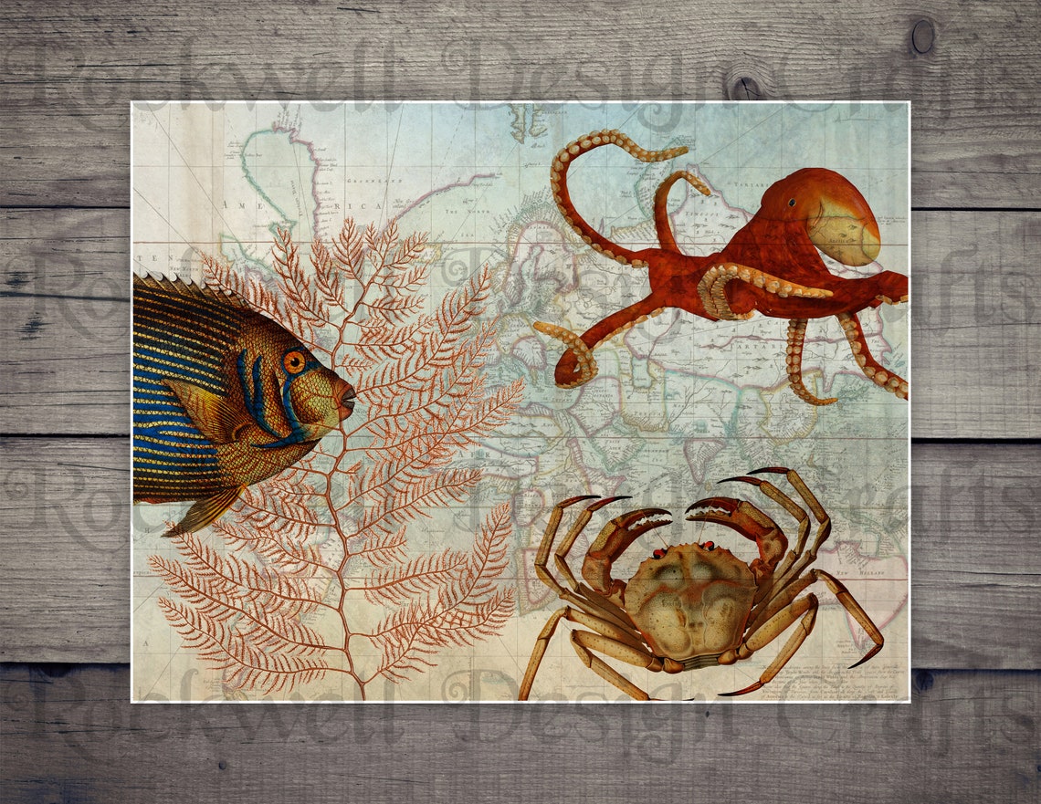 Ocean Wonders Collage Sheets printables, Junk Journal Pages ...