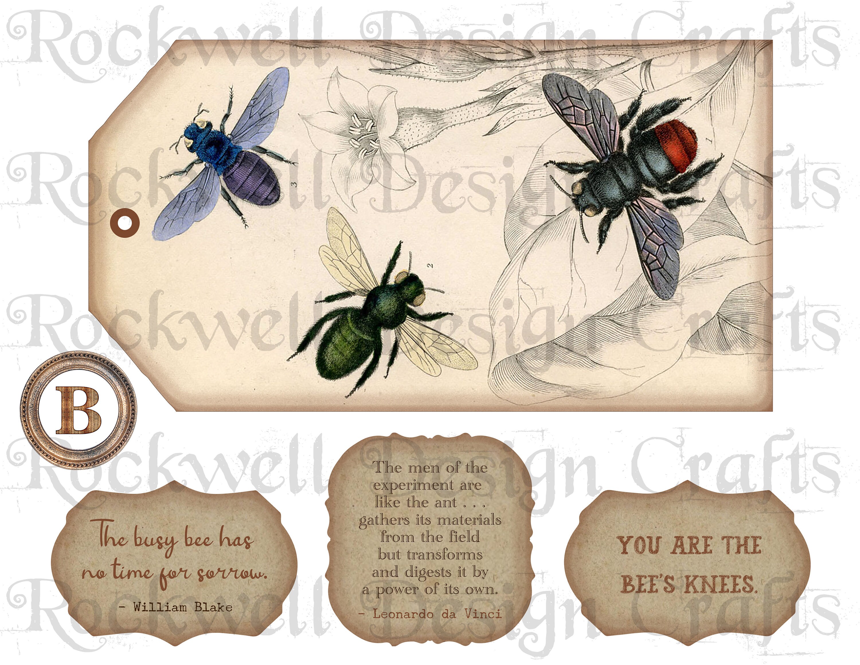 Bee Tag Book Kit printables Vintage Junk Journal, Ephemera, Elements ...