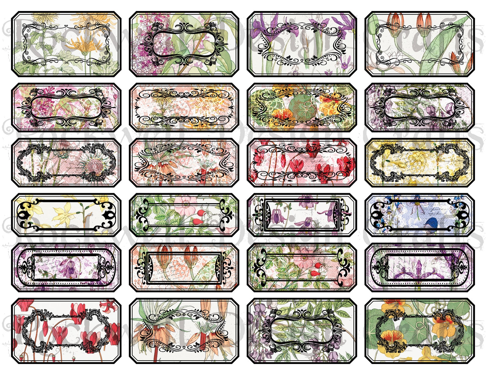 Ornate Floral Labels Digital Printable for Junk Journaling ...