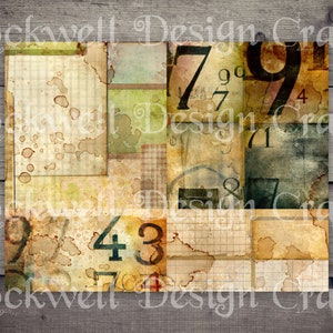 Grungy Collaged Number Papers printables, Junk Journal Pages, Collage Paper, Scrapbooking Sheets ...