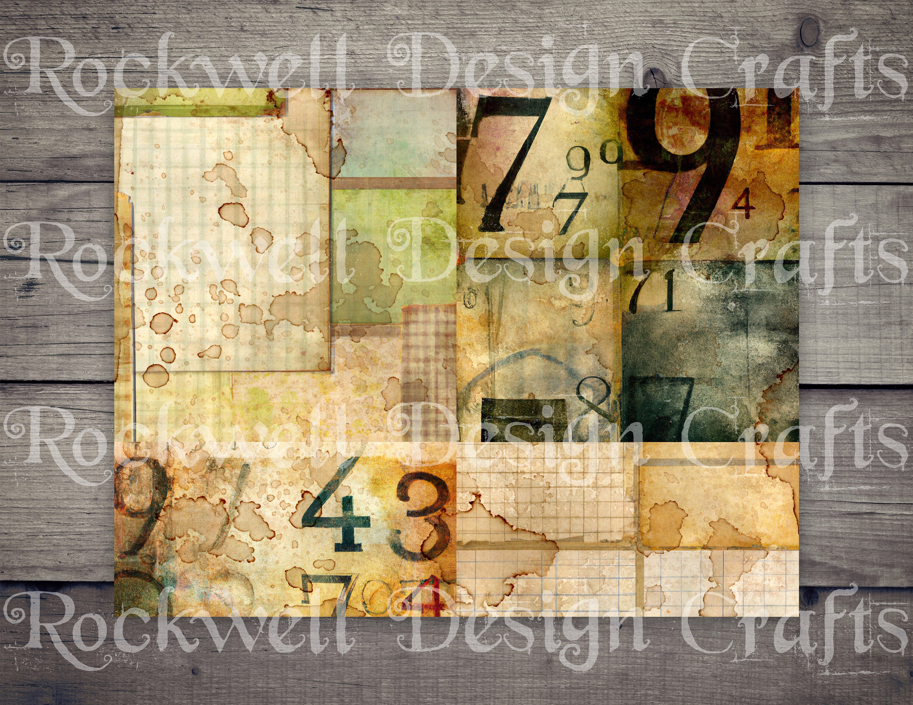 Grungy Collaged Number Papers printables, Junk Journal Pages, Collage ...