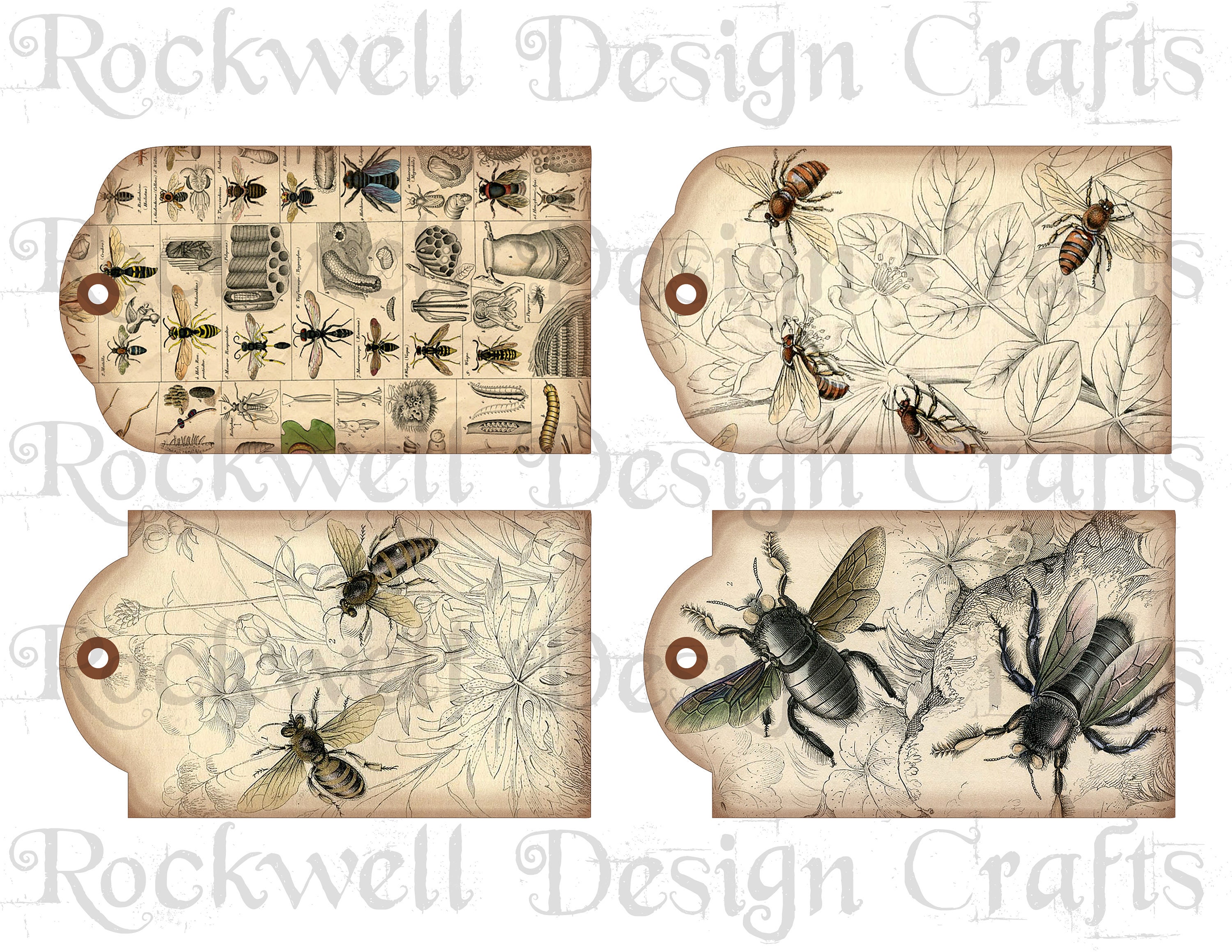 Bee Tag Book Kit printables Vintage Junk Journal, Ephemera, Elements ...