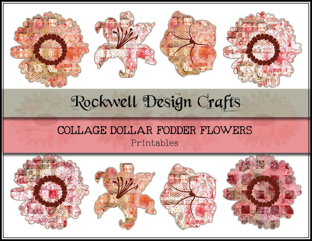 Collage Dollar Fodder Flowers printables Junk Journal - Etsy