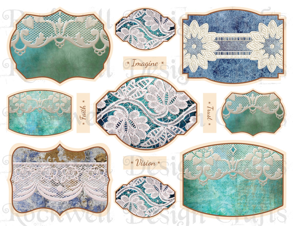 Shabby Lace Labels JPG and PDF Printable Files Junk Journal Ephemera ...