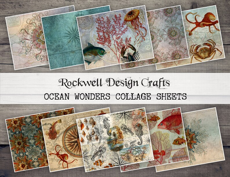 Ocean Wonders Collage Sheets printables, Junk Journal Pages ...
