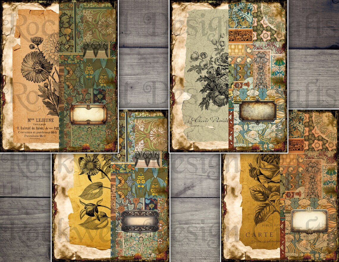 Grungy Slimline Journal Kit (digital Papers, Junk Journal Printables ...