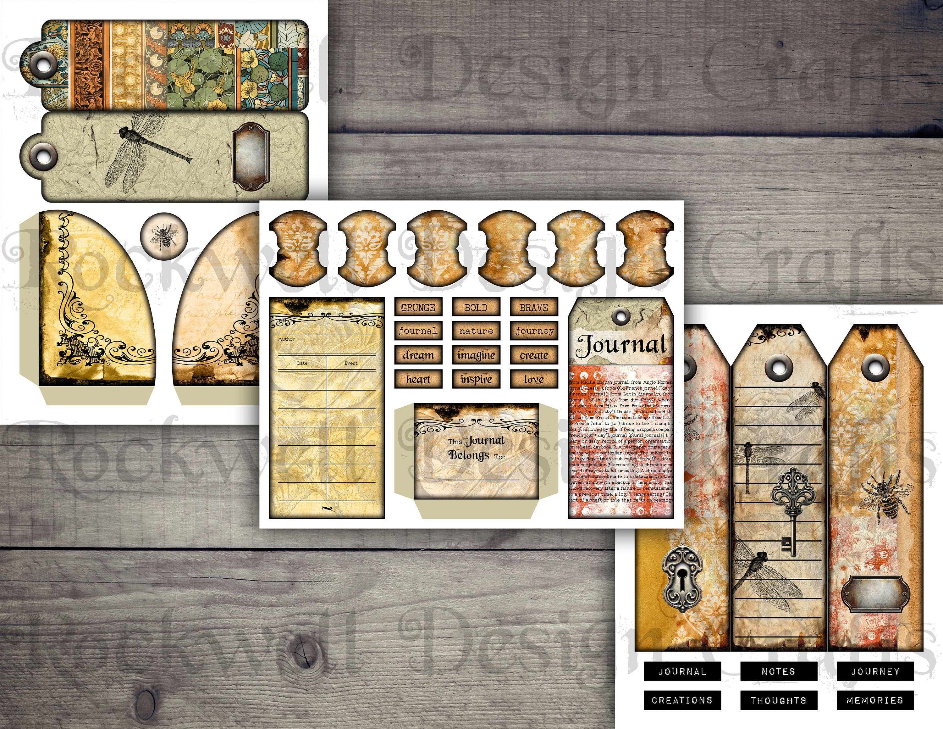 Grungy Slimline Journal Kit (digital Papers, Junk Journal Printables ...