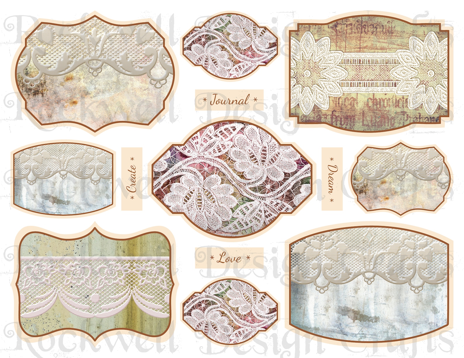 Shabby Lace Labels (JPG and PDF Printable Files) Junk Journal Ephemera ...
