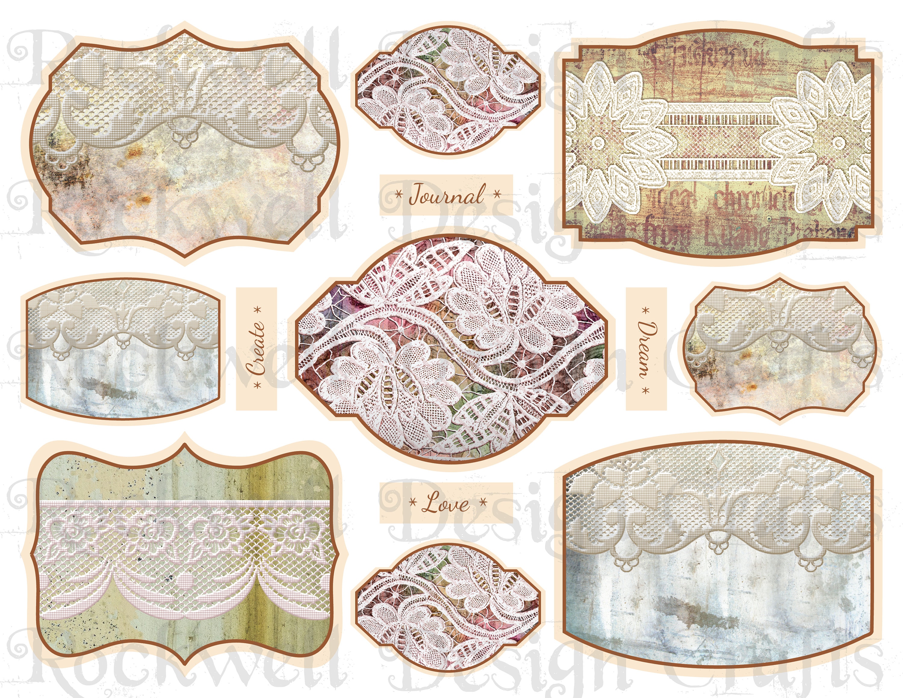 Shabby Lace Labels (JPG and PDF Printable Files) Junk Journal Ephemera ...