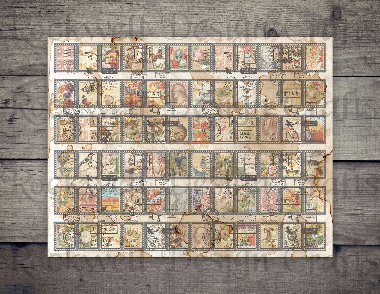 Collage Hodgepodge Postage Stamps (digital Papers, Junk Journal ...