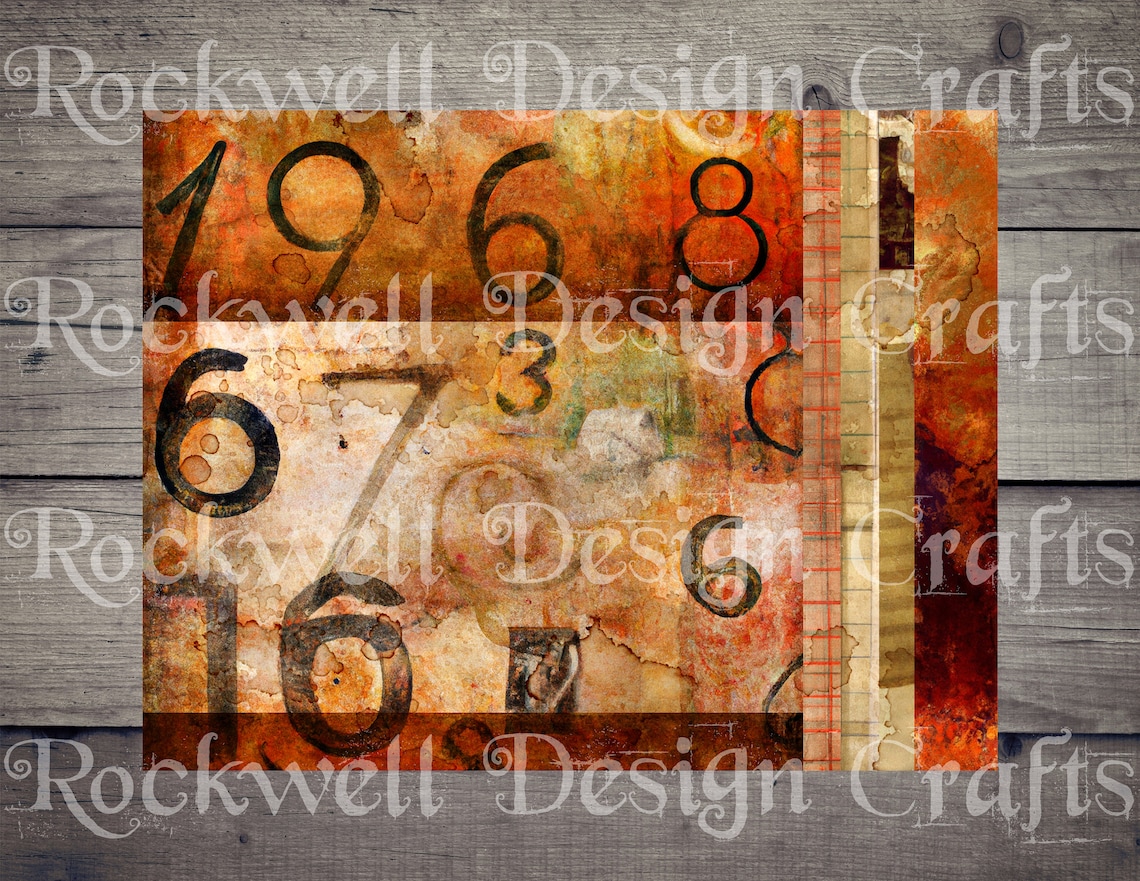 Grungy Collaged Number Papers printables, Junk Journal Pages, Collage ...