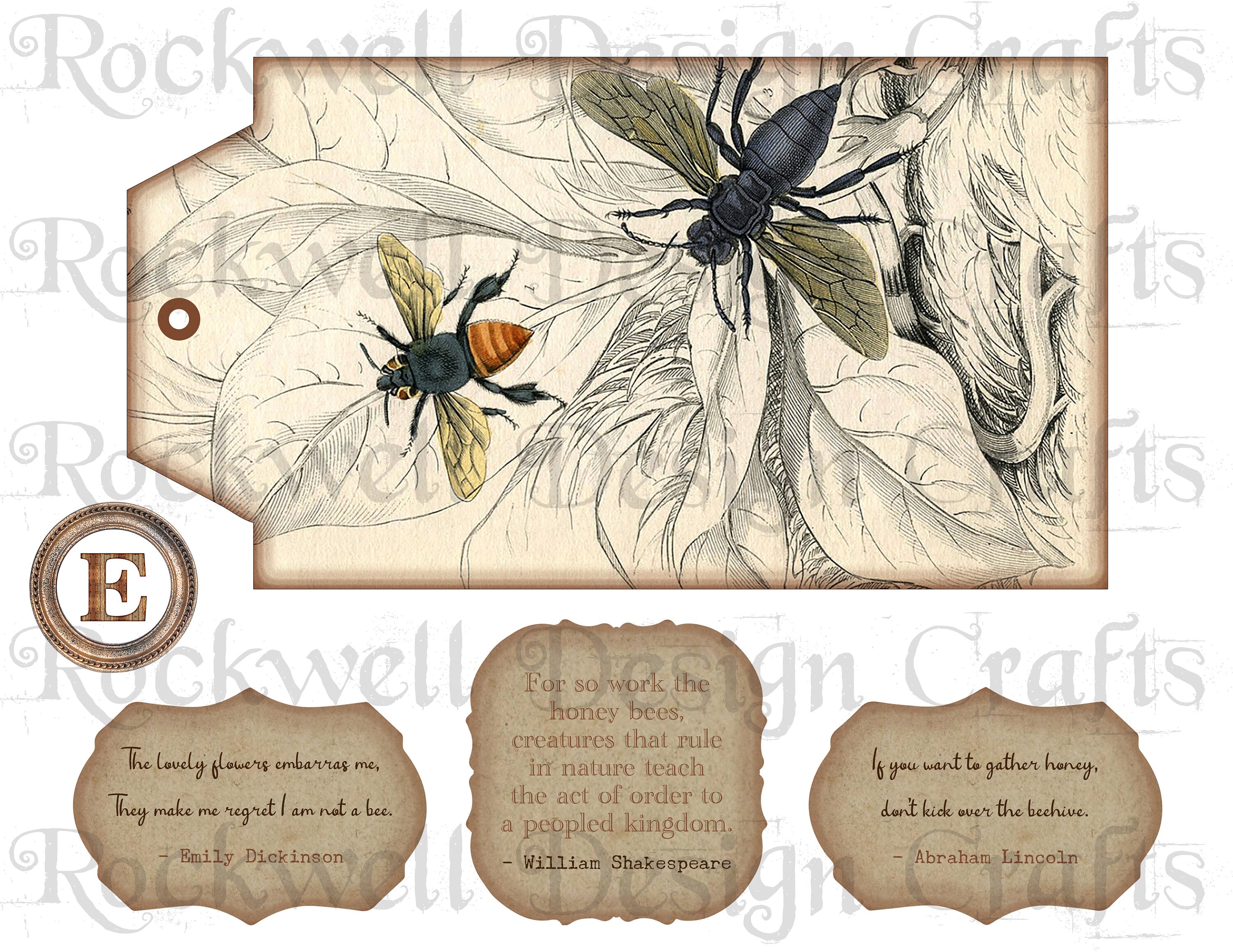 Bee Tag Book Kit printables Vintage Junk Journal, Ephemera, Elements ...