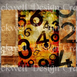Grungy Collaged Number Papers printables, Junk Journal Pages, Collage ...