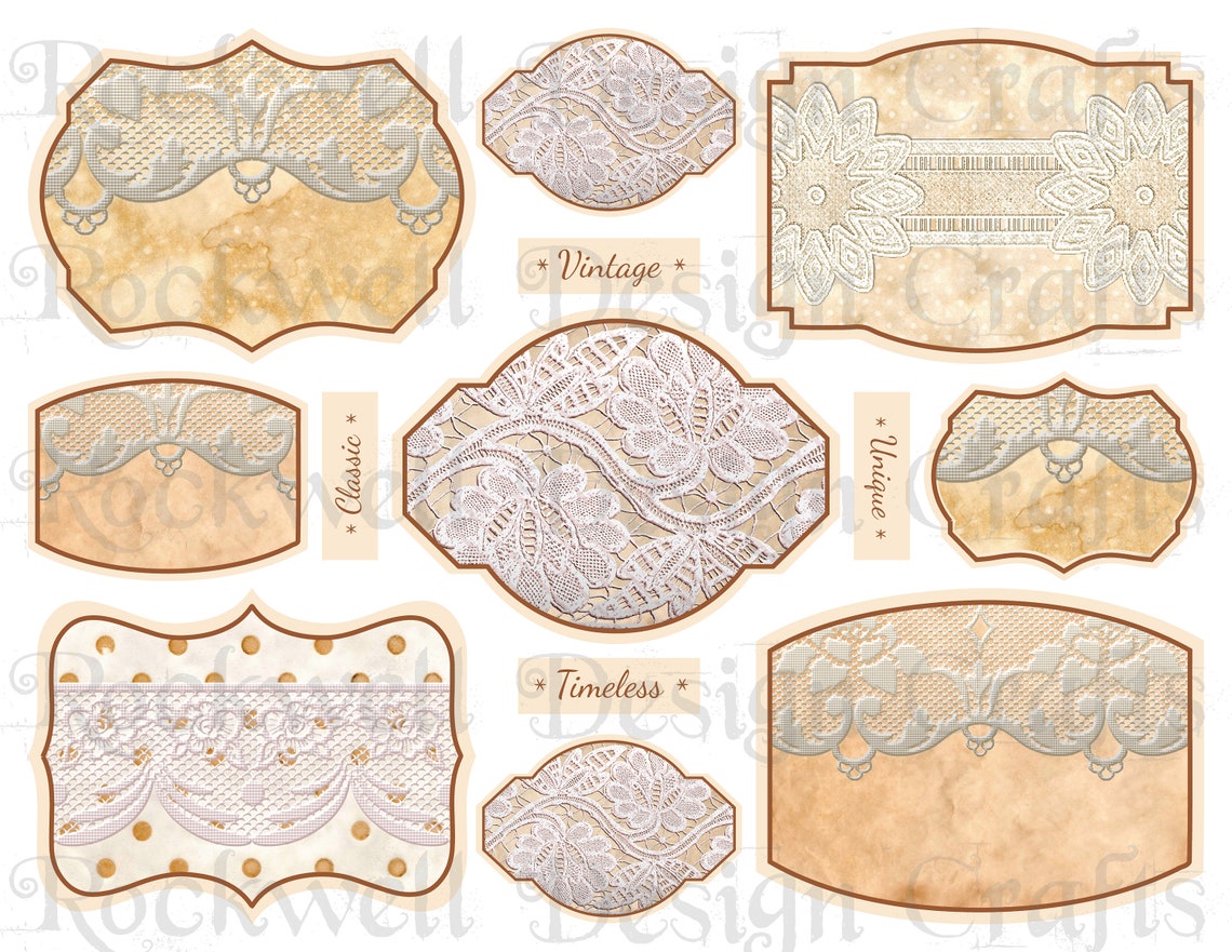 Shabby Lace Labels JPG and PDF Printable Files Junk Journal Ephemera ...