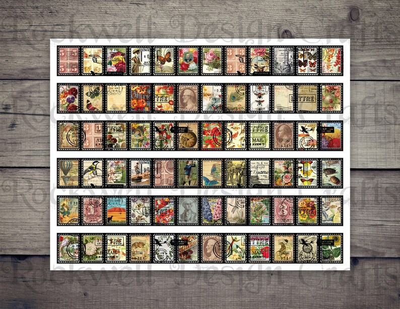 Collage Hodgepodge Postage Stamps (digital Papers, Junk Journal ...