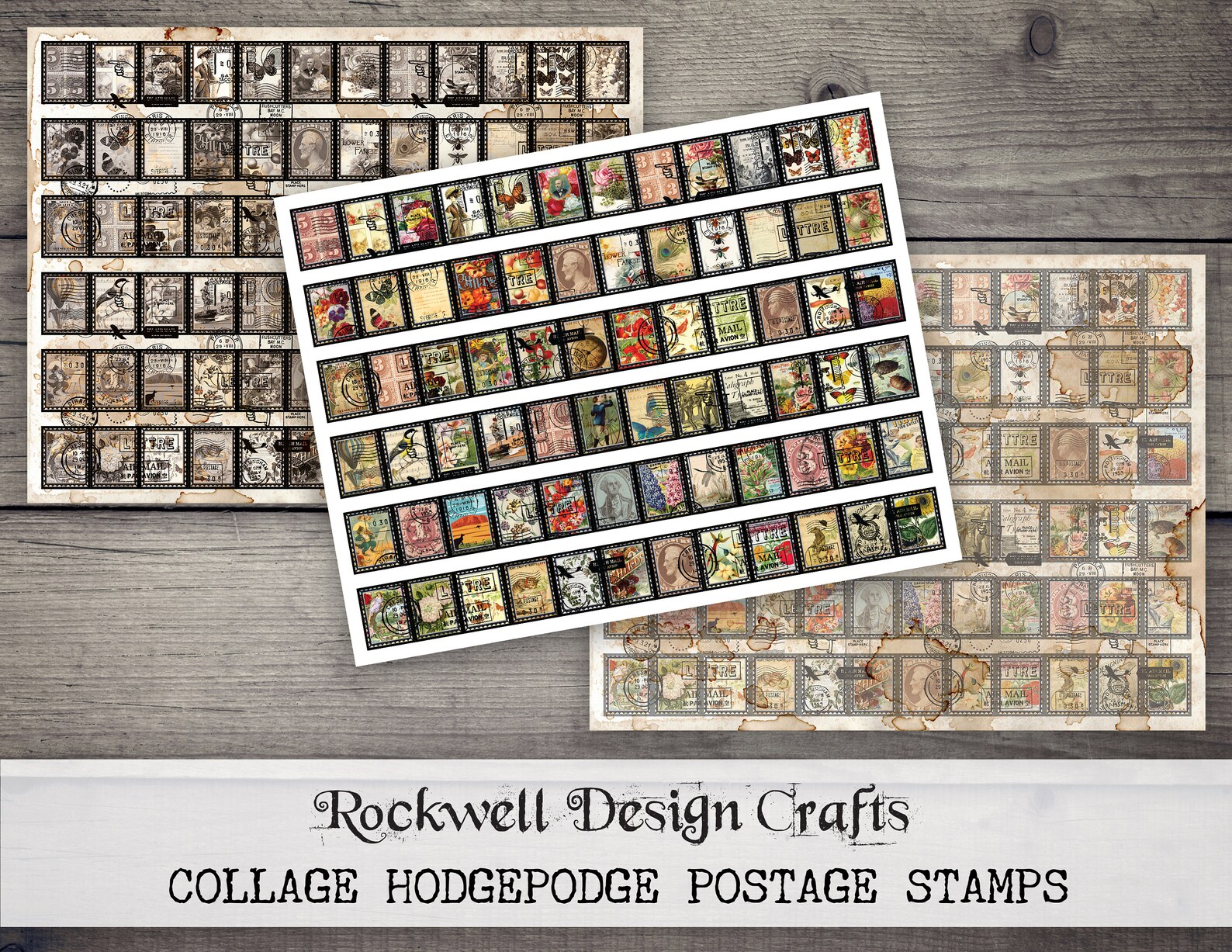 Collage Hodgepodge Postage Stamps (digital Papers, Junk Journal ...