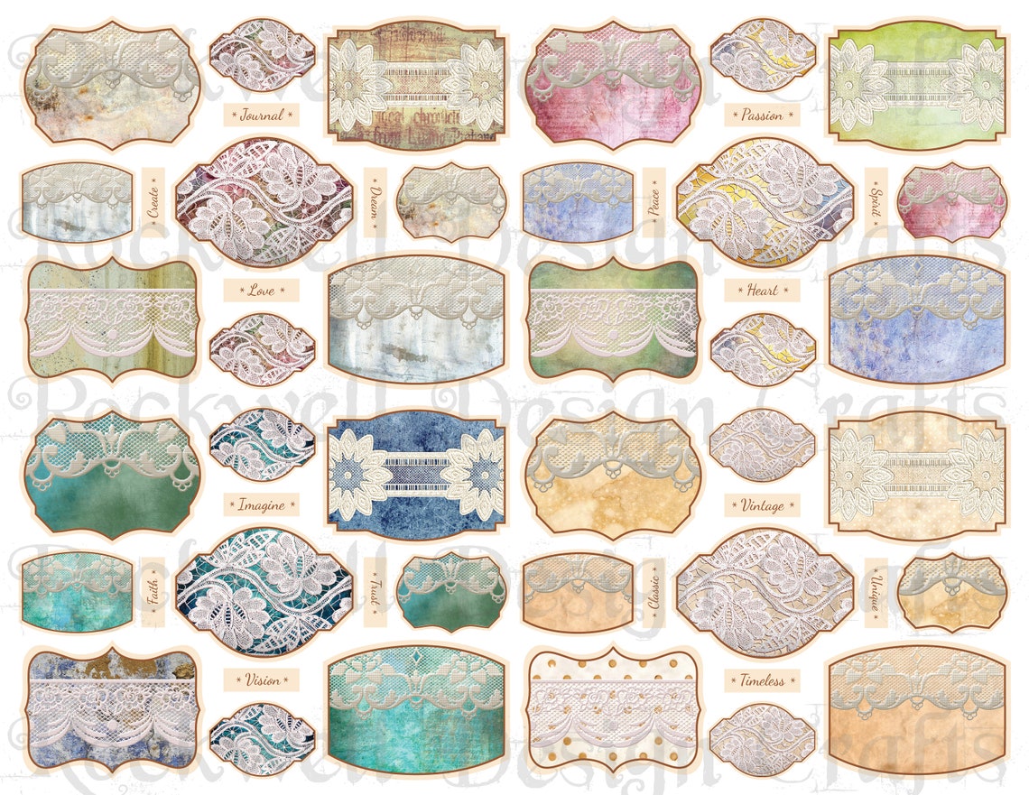 Shabby Lace Labels JPG and PDF Printable Files Junk Journal Ephemera ...