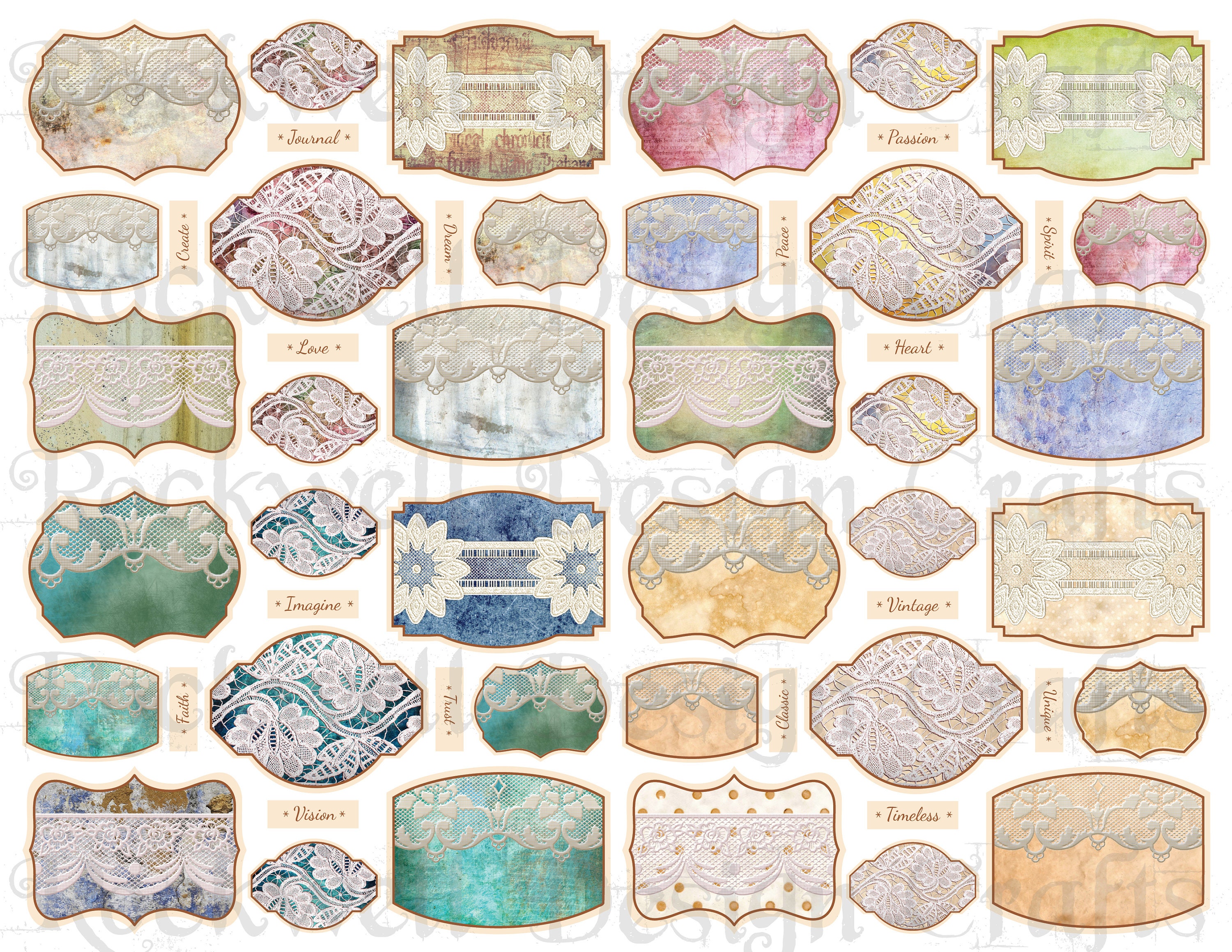 Shabby Lace Labels JPG and PDF Printable Files Junk Journal Ephemera ...