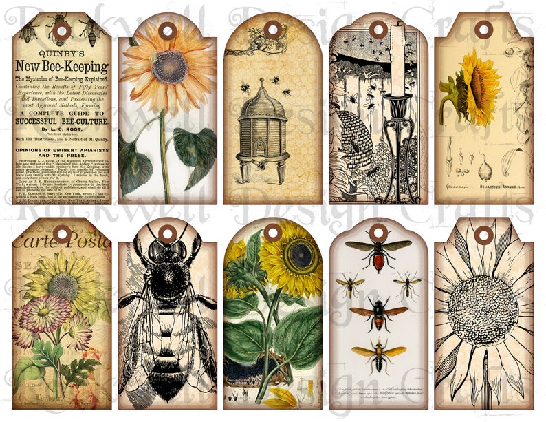 Bee Tag Book Kit printables Vintage Junk Journal, Ephemera, Elements ...