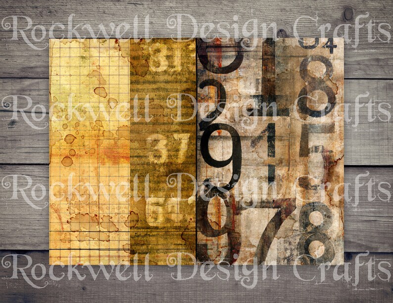 Grungy Collaged Number Papers printables, Junk Journal Pages, Collage ...