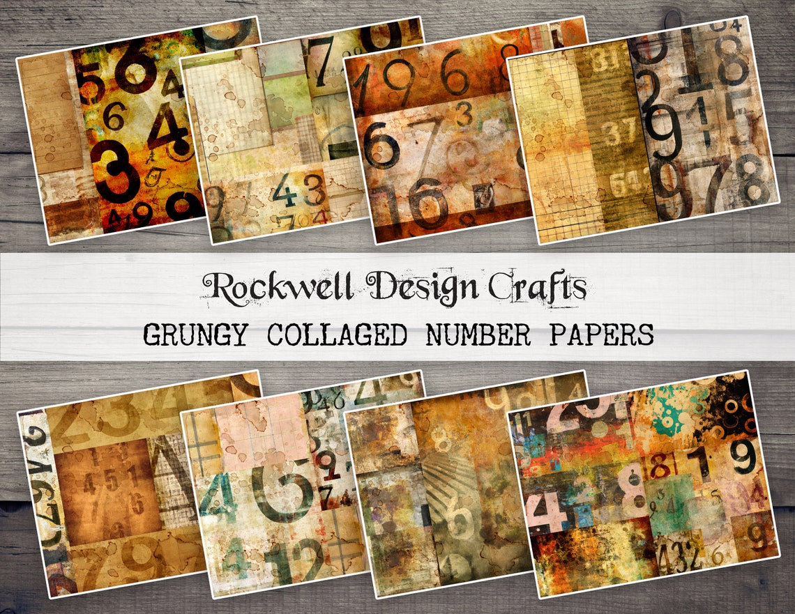 Grungy Collaged Number Papers printables, Junk Journal Pages, Collage ...
