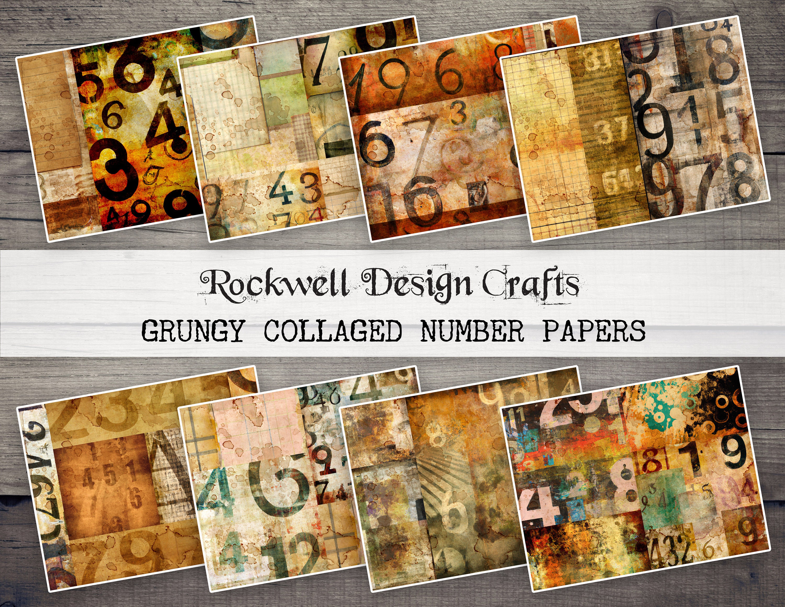 Grungy Collaged Number Papers printables, Junk Journal Pages, Collage ...