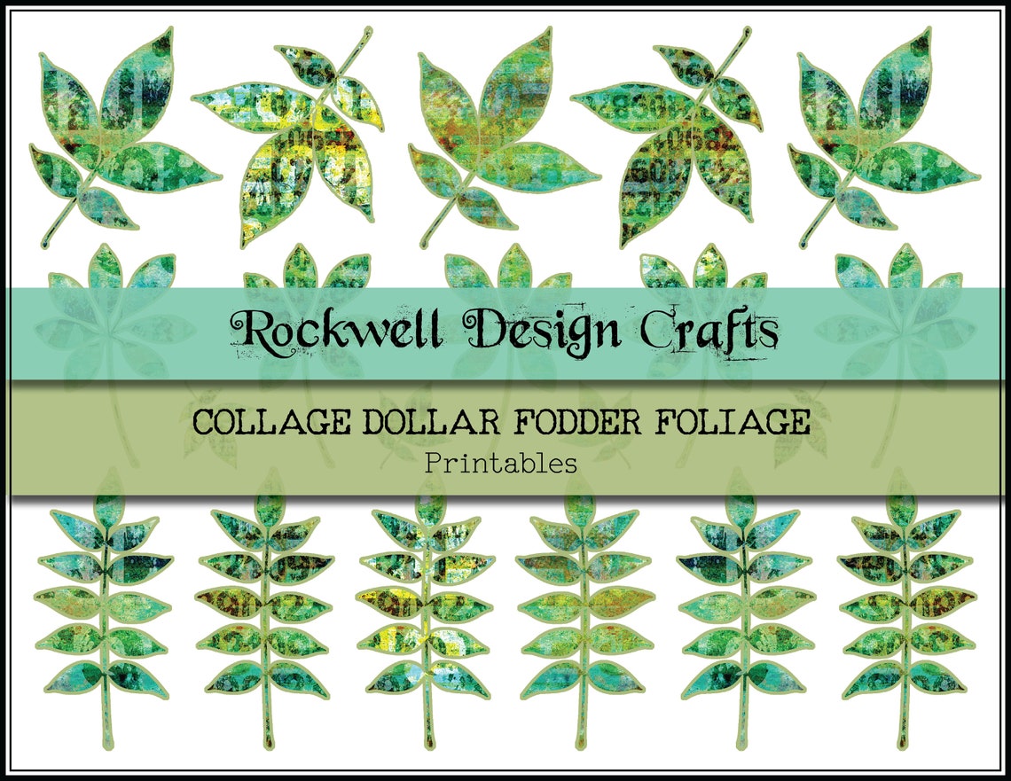 Collage Dollar Fodder Foliage printables Junk Journal - Etsy