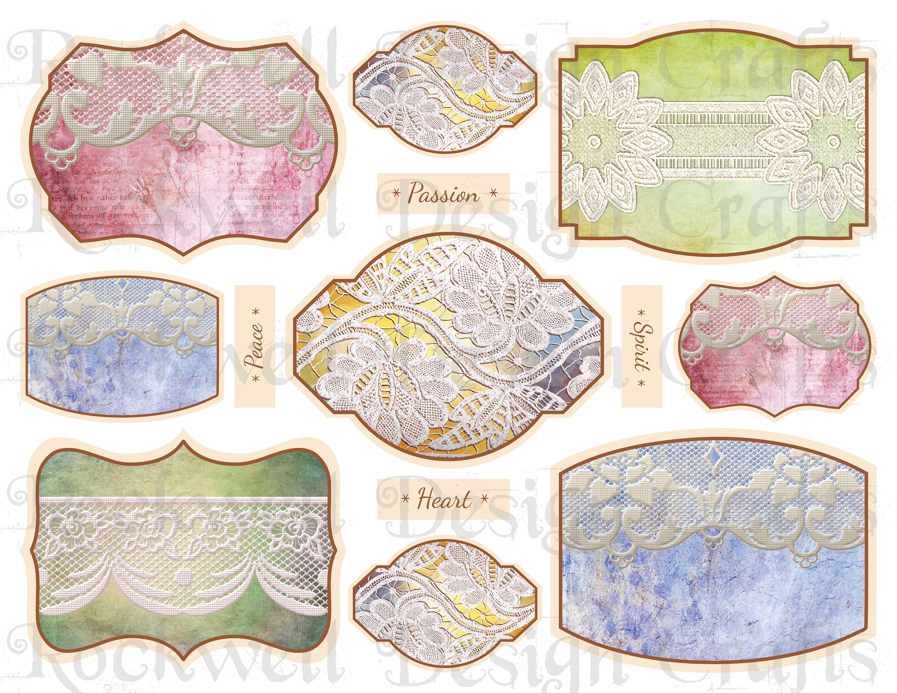 Shabby Lace Labels (JPG and PDF Printable Files) Junk Journal Ephemera ...
