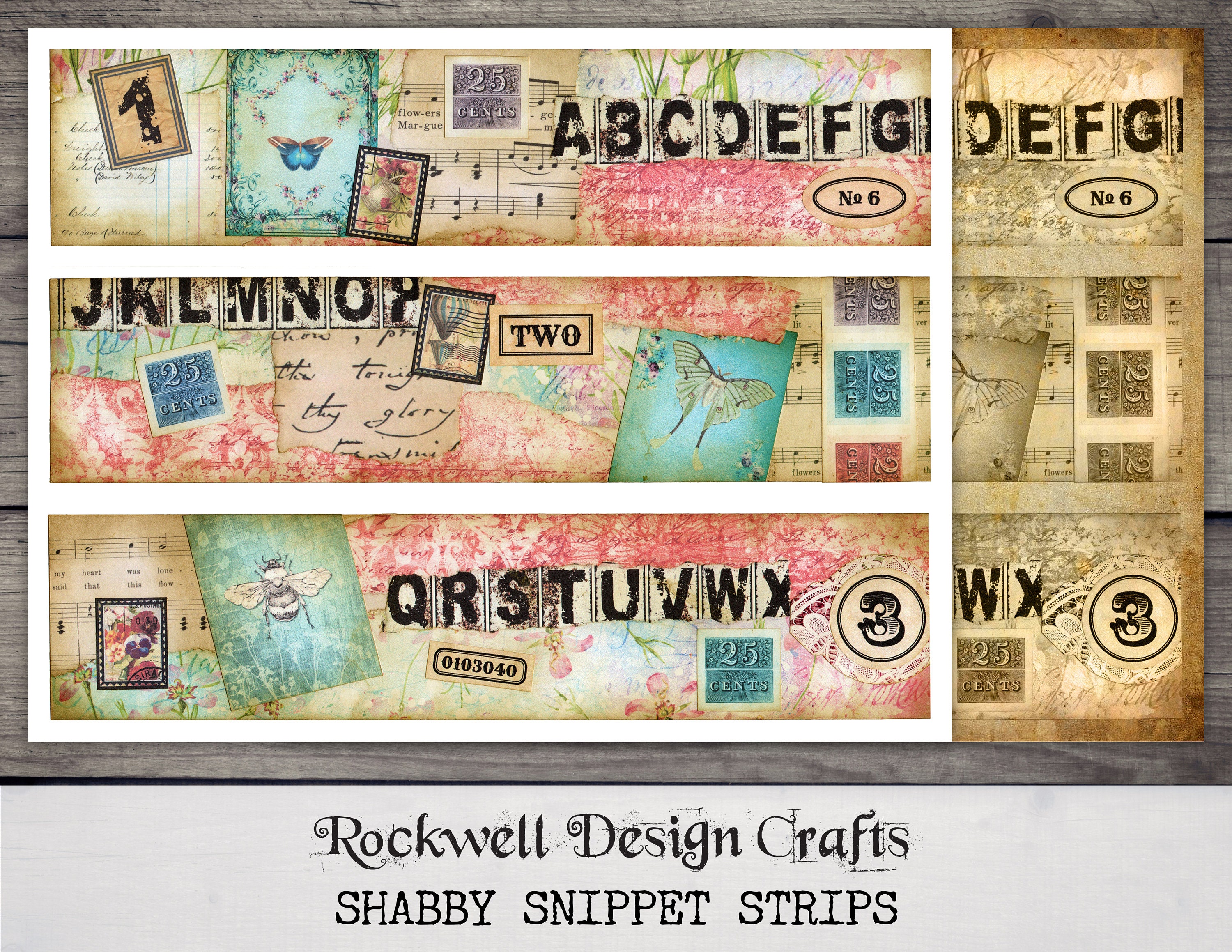 Shabby Snippet Strips digital Printables for Junk Journaling, Collaging ...