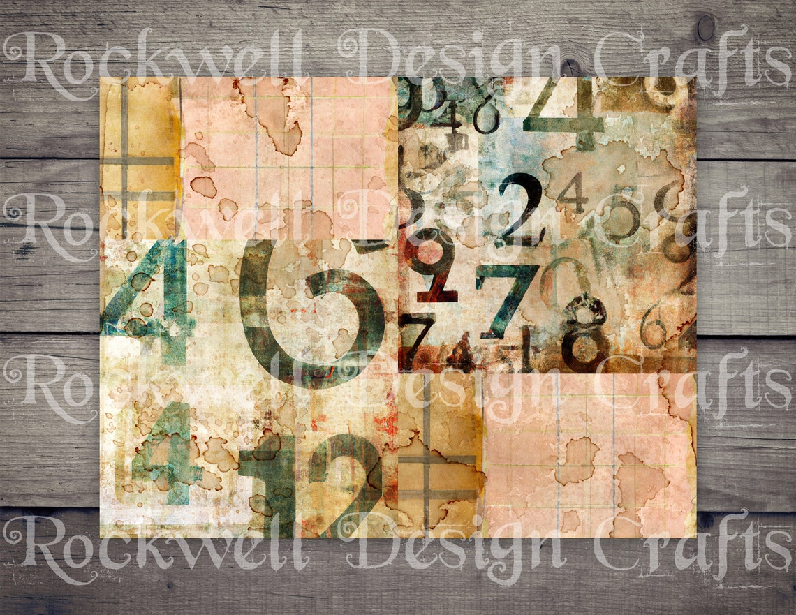 Grungy Collaged Number Papers printables, Junk Journal Pages, Collage ...