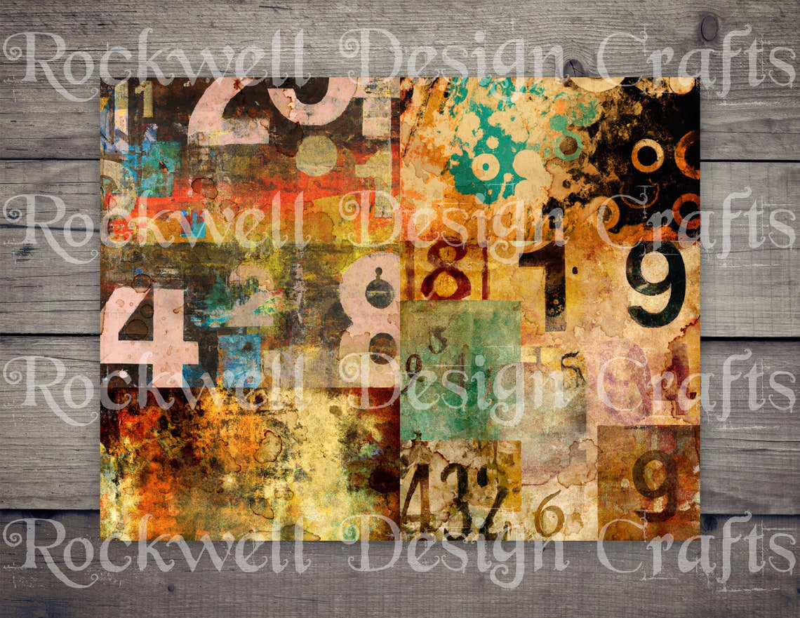 Grungy Collaged Number Papers printables, Junk Journal Pages, Collage ...