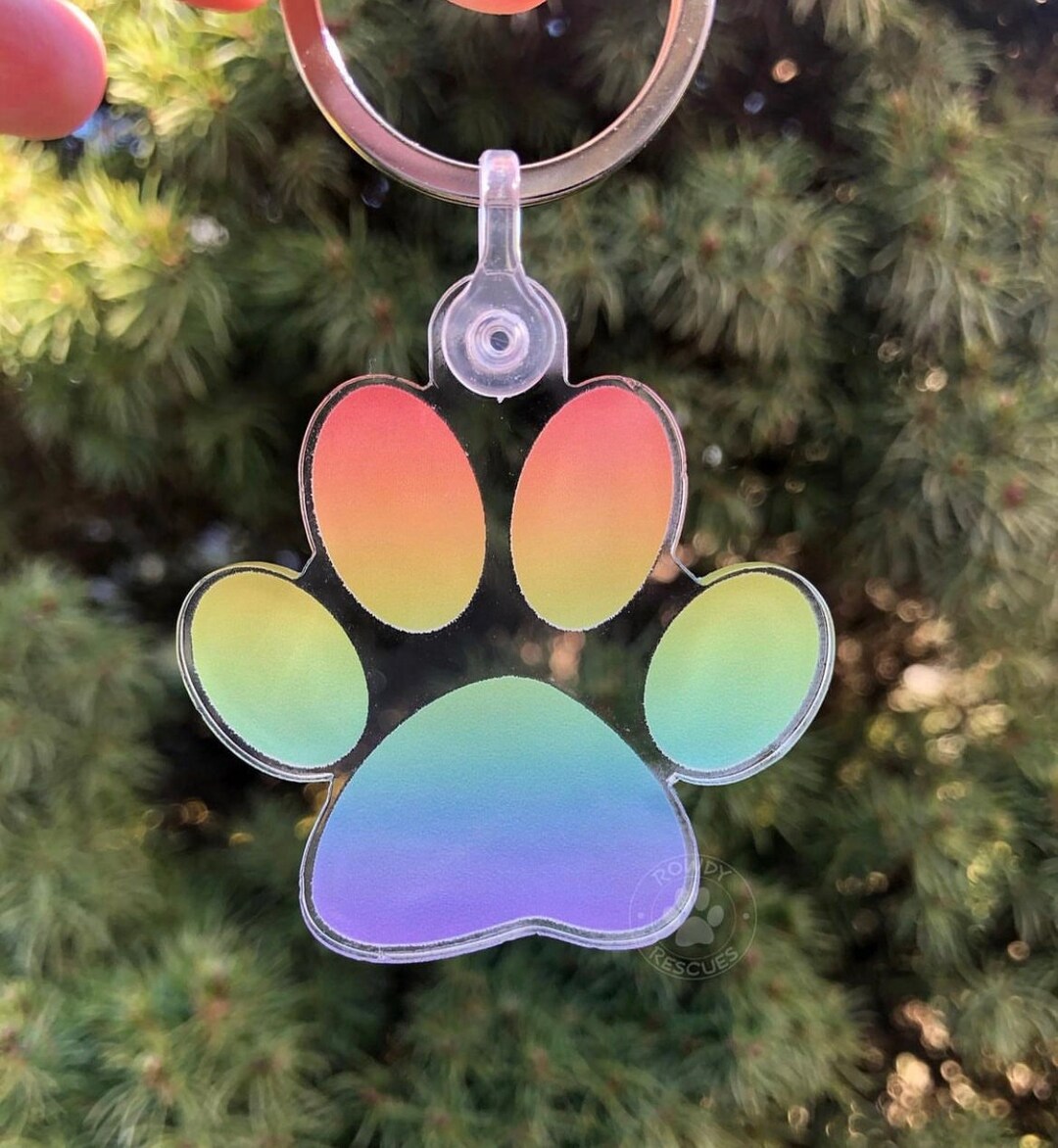 Rainbow Keychain, Pawprint Keychain, Rainbow Paw Print, Dog Keychain ...