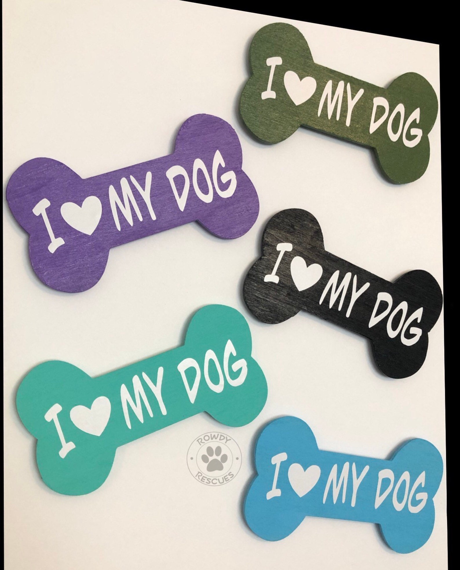 I Love My Dog Magnet, Hand-painted Wooden Dog Bone - Etsy
