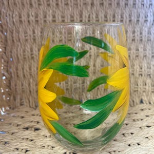 Sunflower Wine Glass | Hand Painted Glass | Sunflower Coffee Mug ...