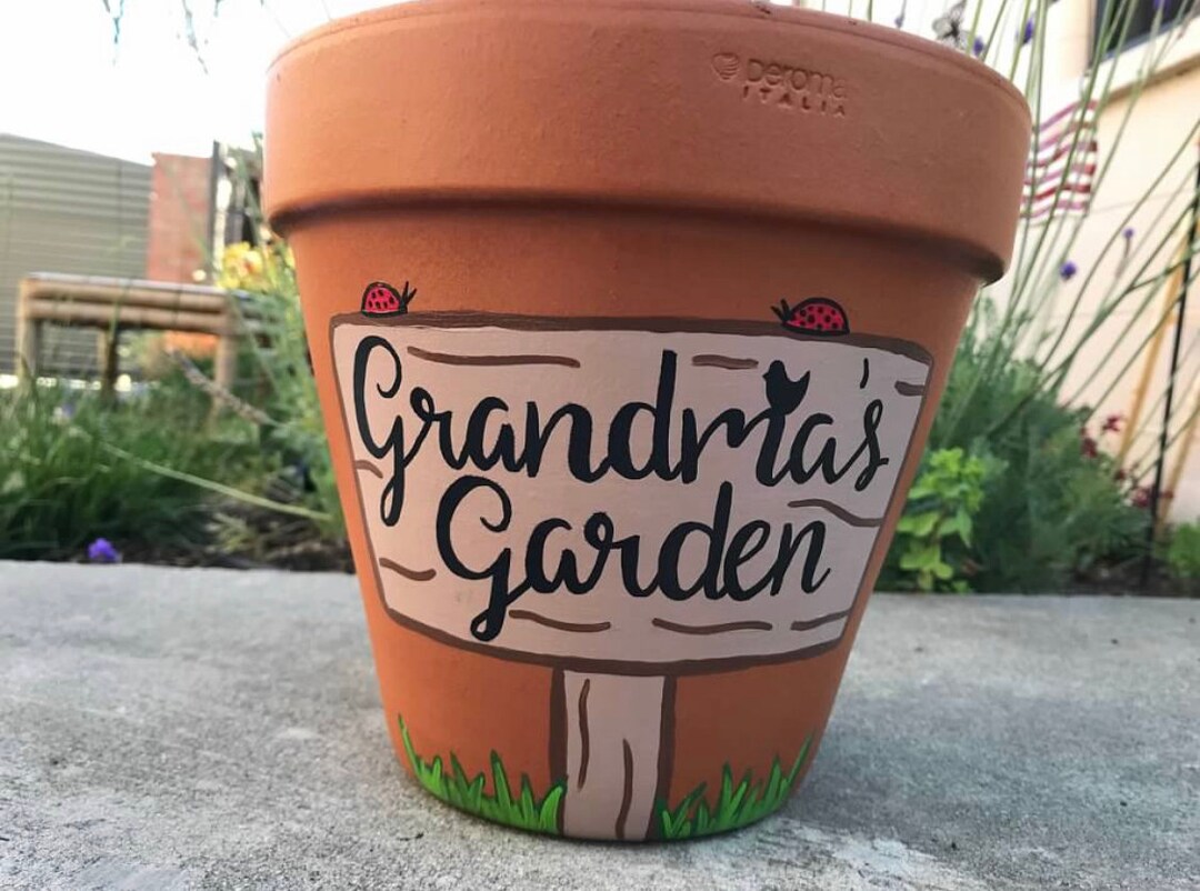 CUSTOM Garden Sign Painted Flower Pot Hand Painted Sign - Etsy