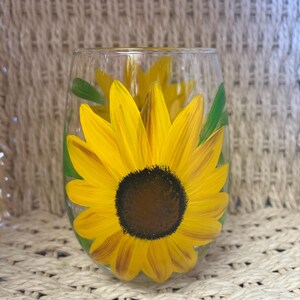 Sunflower Wine Glass | Hand Painted Glass | Sunflower Coffee Mug ...