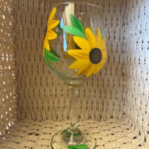 Sunflower Wine Glass | Hand Painted Glass | Sunflower Coffee Mug ...
