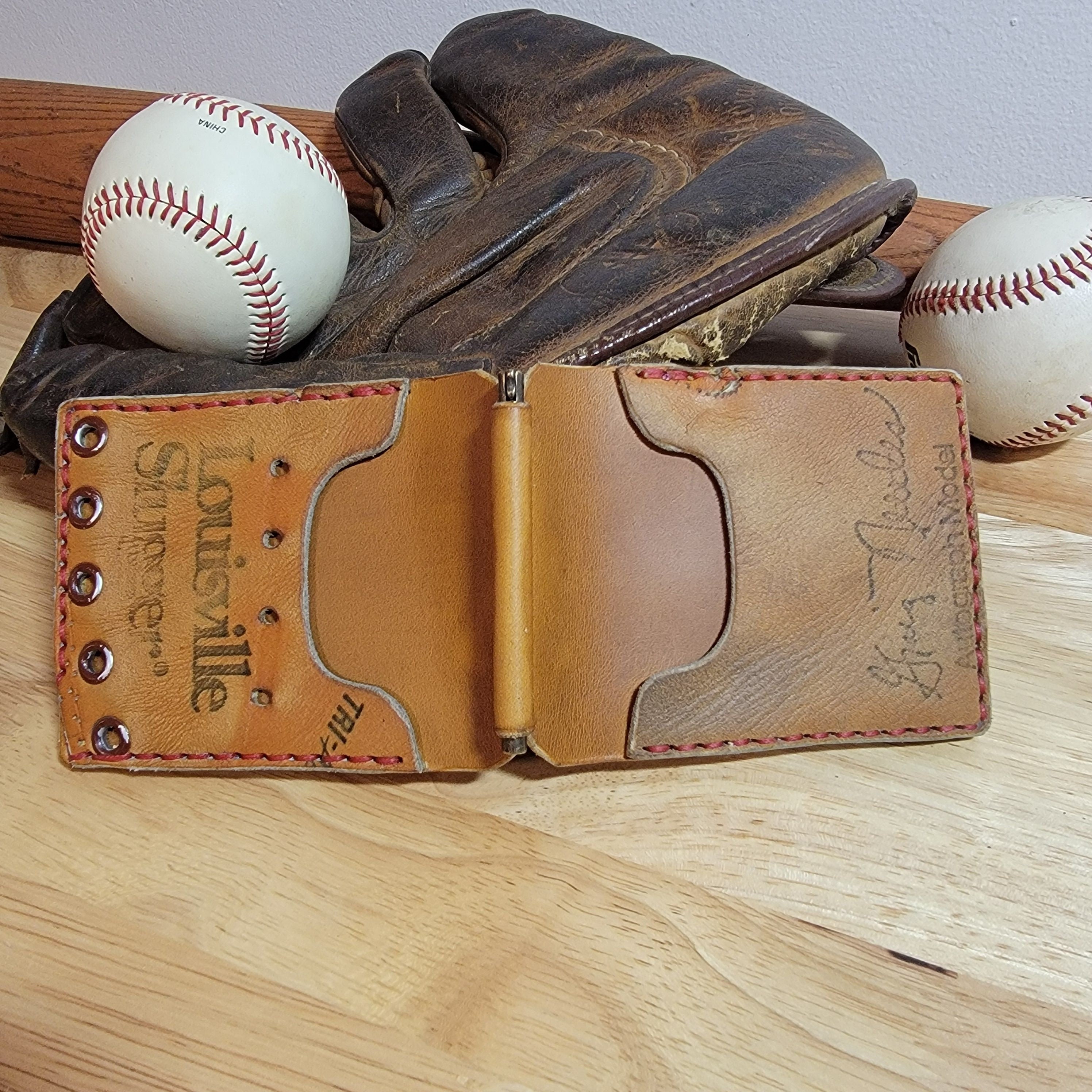 Handmade Upcycled Leather Baseball Glove Bifold Money Clip Wallet Graig ...
