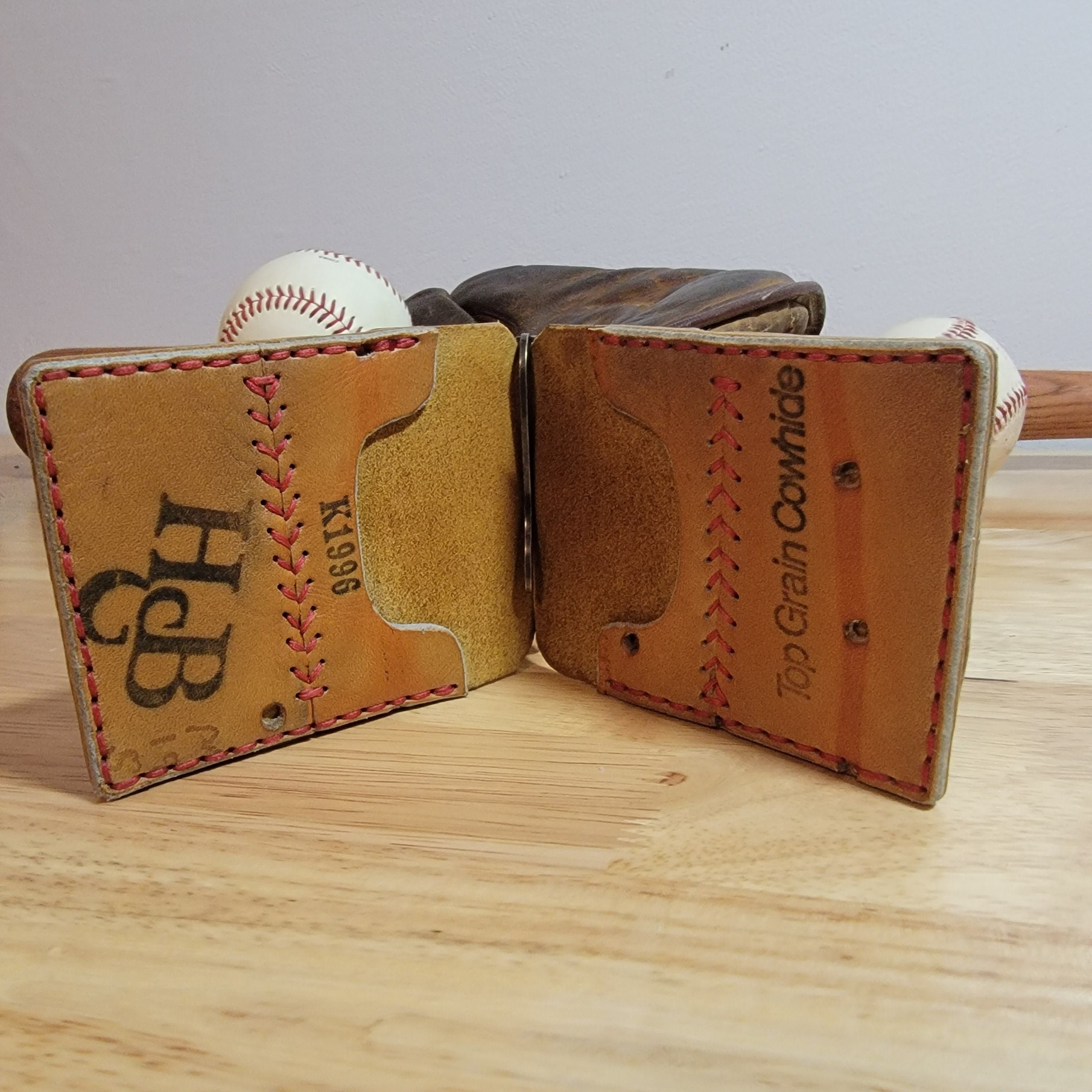 Handmade Upcycled Leather Baseball Glove Bifold Money Clip Wallet Graig ...