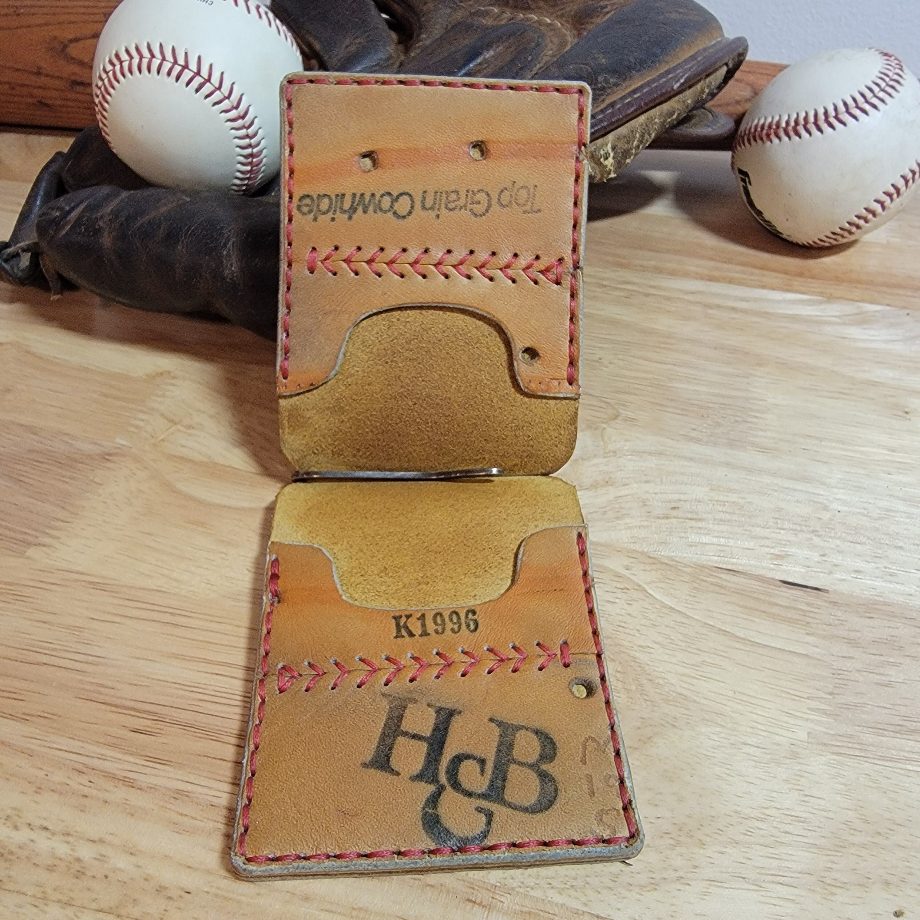 Handmade Upcycled Leather Baseball Glove Bifold Money Clip Wallet Graig ...