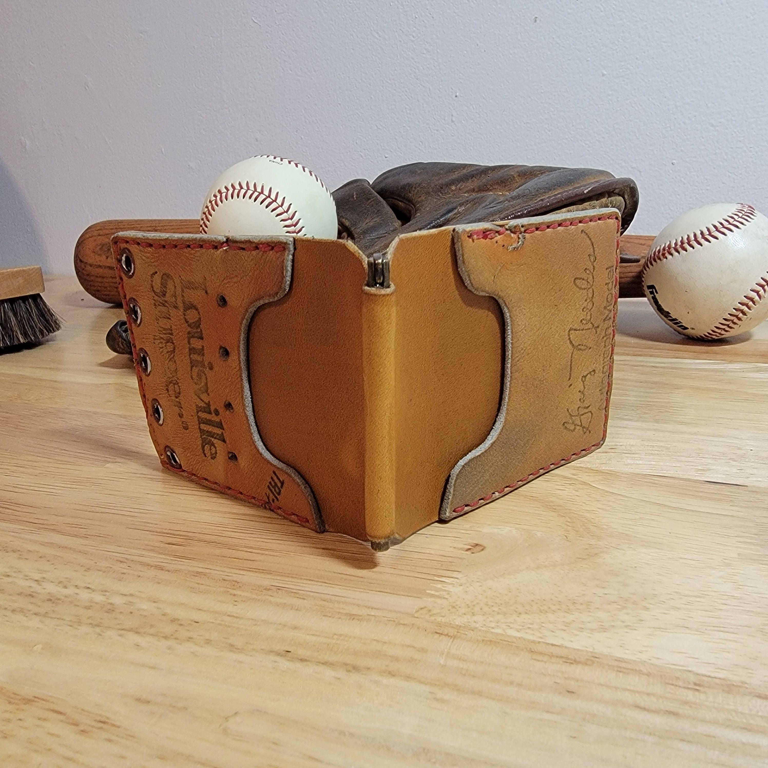 Handmade Upcycled Leather Baseball Glove Bifold Money Clip Wallet Graig ...
