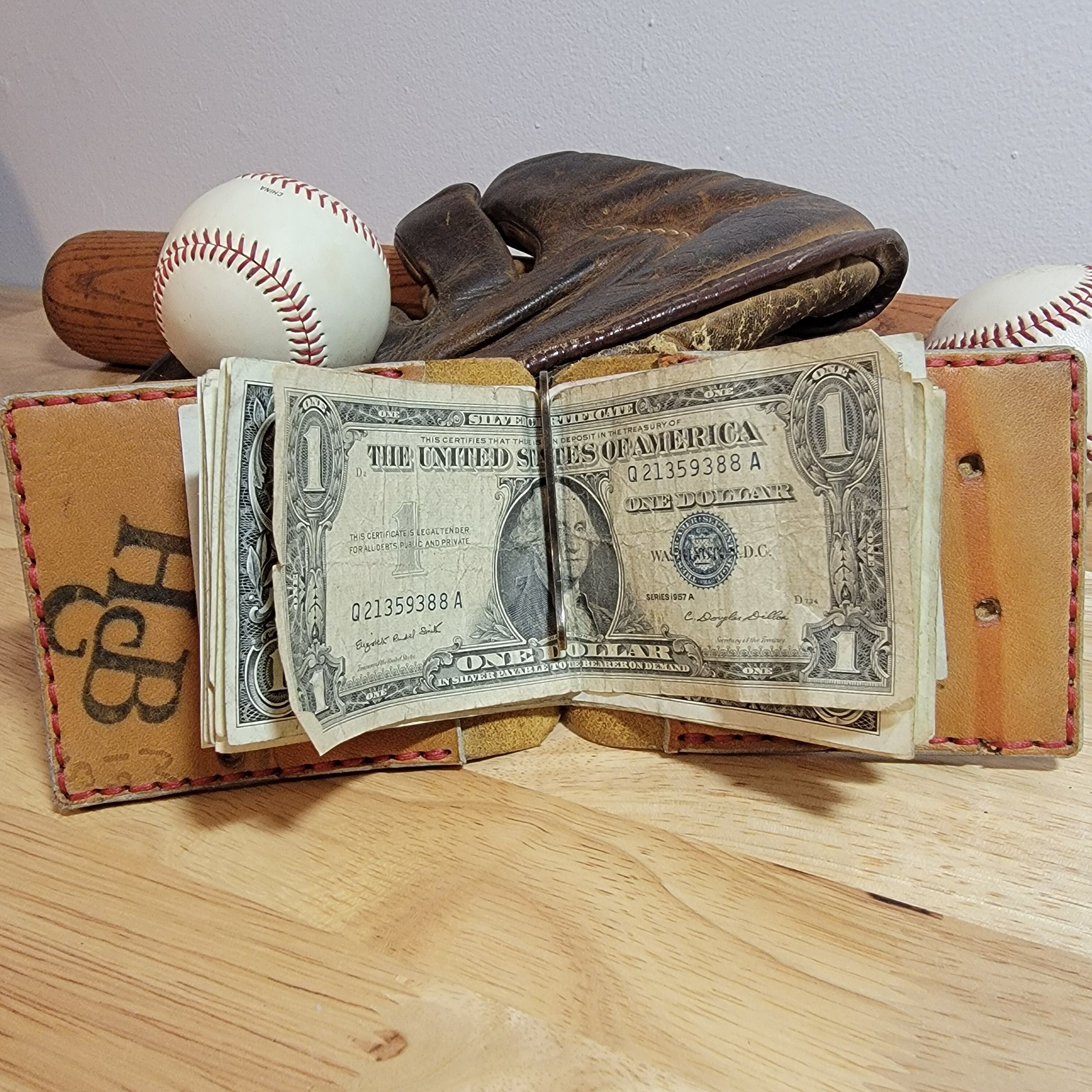 Handmade Upcycled Leather Baseball Glove Bifold Money Clip Wallet Graig ...