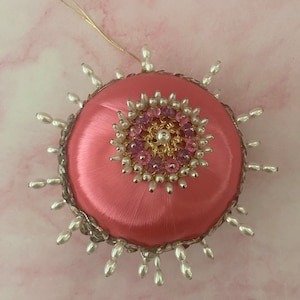 Vintage Satin Pearl and Sequin Push Pin Christmas Ornaments, Victorian ...